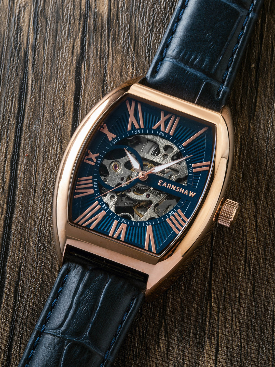 Buy EARNSHAW Men Blue Dial Beauchamp Automatic Skeleton Watch ES 8148 ...