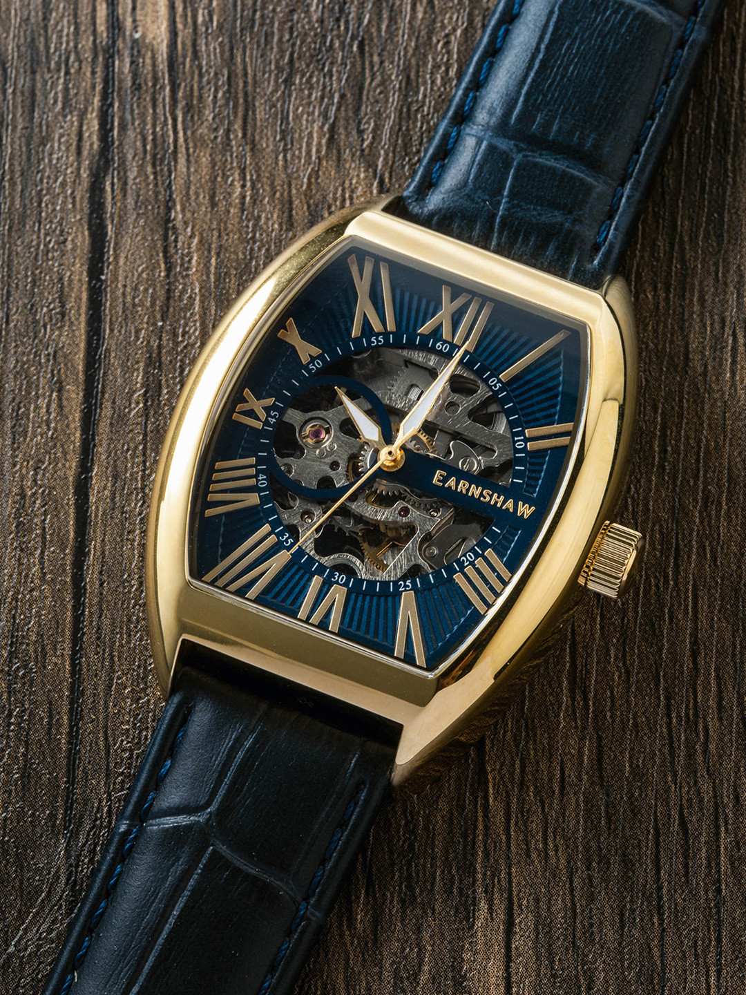 Buy EARNSHAW Men Blue Beauchamp Skeleton Tonneau Automatic ES 8148 05 ...