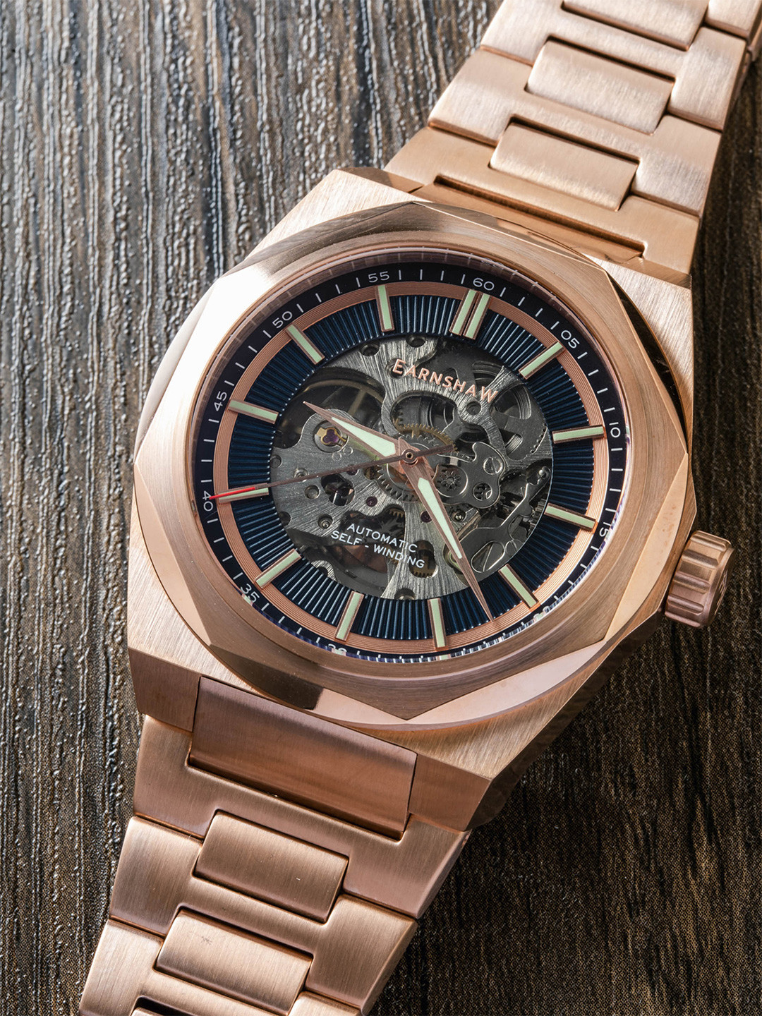 Buy EARNSHAW Clark Skeleton Automatic Blue Round Dial Men's Watch ES ...