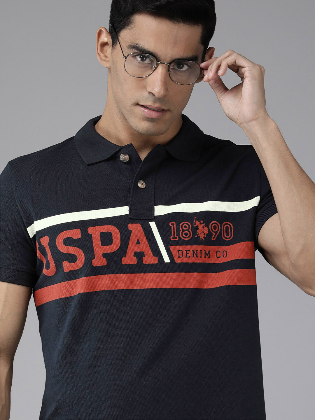 Buy U S Polo Assn Denim Co Men Navy Blue Typography Printed Polo Collar ...