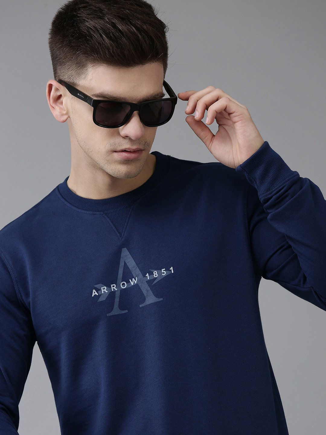 Buy Arrow Men Navy Blue Brand Logo Print Sweatshirt - Sweatshirts for ...