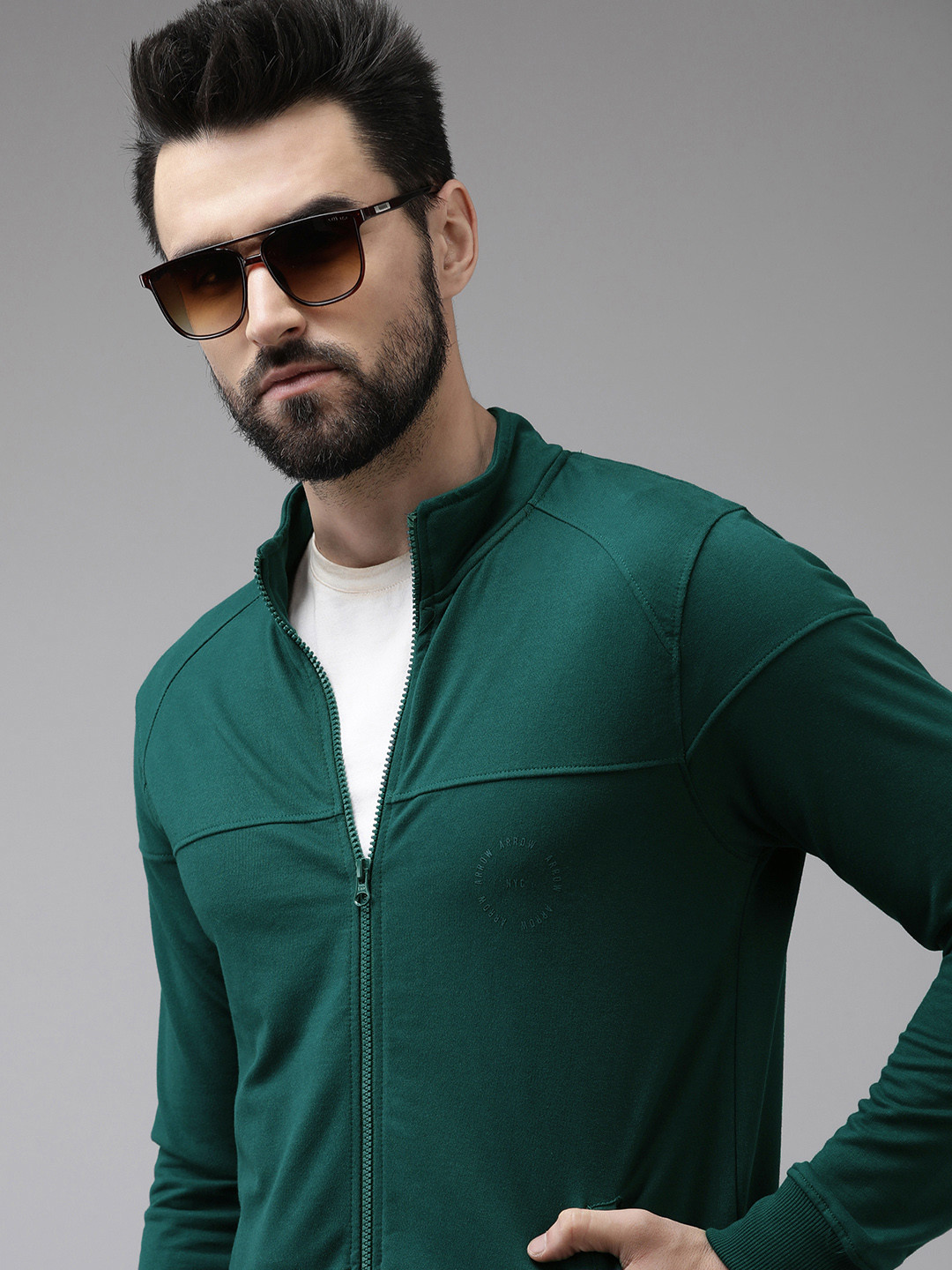 Buy Arrow Men Green Solid Knitted Front Open Sweatshirt - Sweatshirts ...