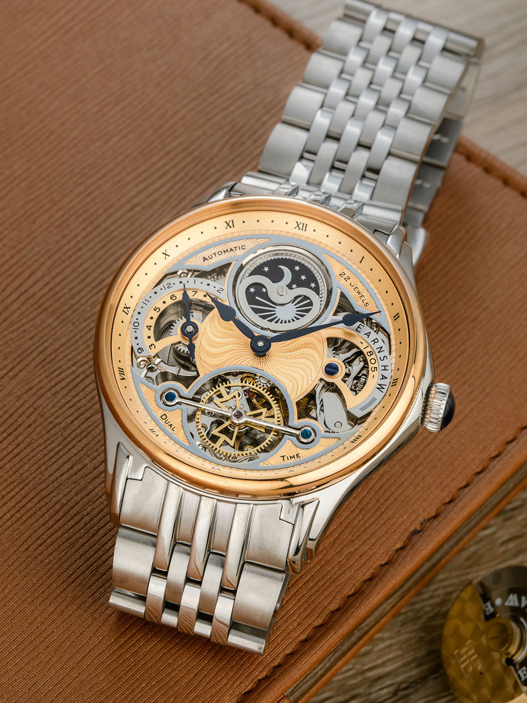 Buy EARNSHAW Men Gold Toned Nasmyth MoonPhase Dual Time Automatic ...