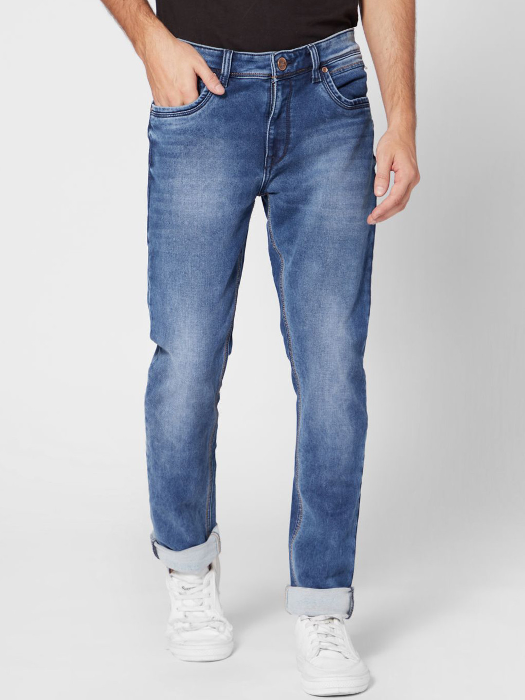 Buy ROCKING SWAMY Men Blue Cotton Slim Fit Heavy Fade Stretchable Jeans ...