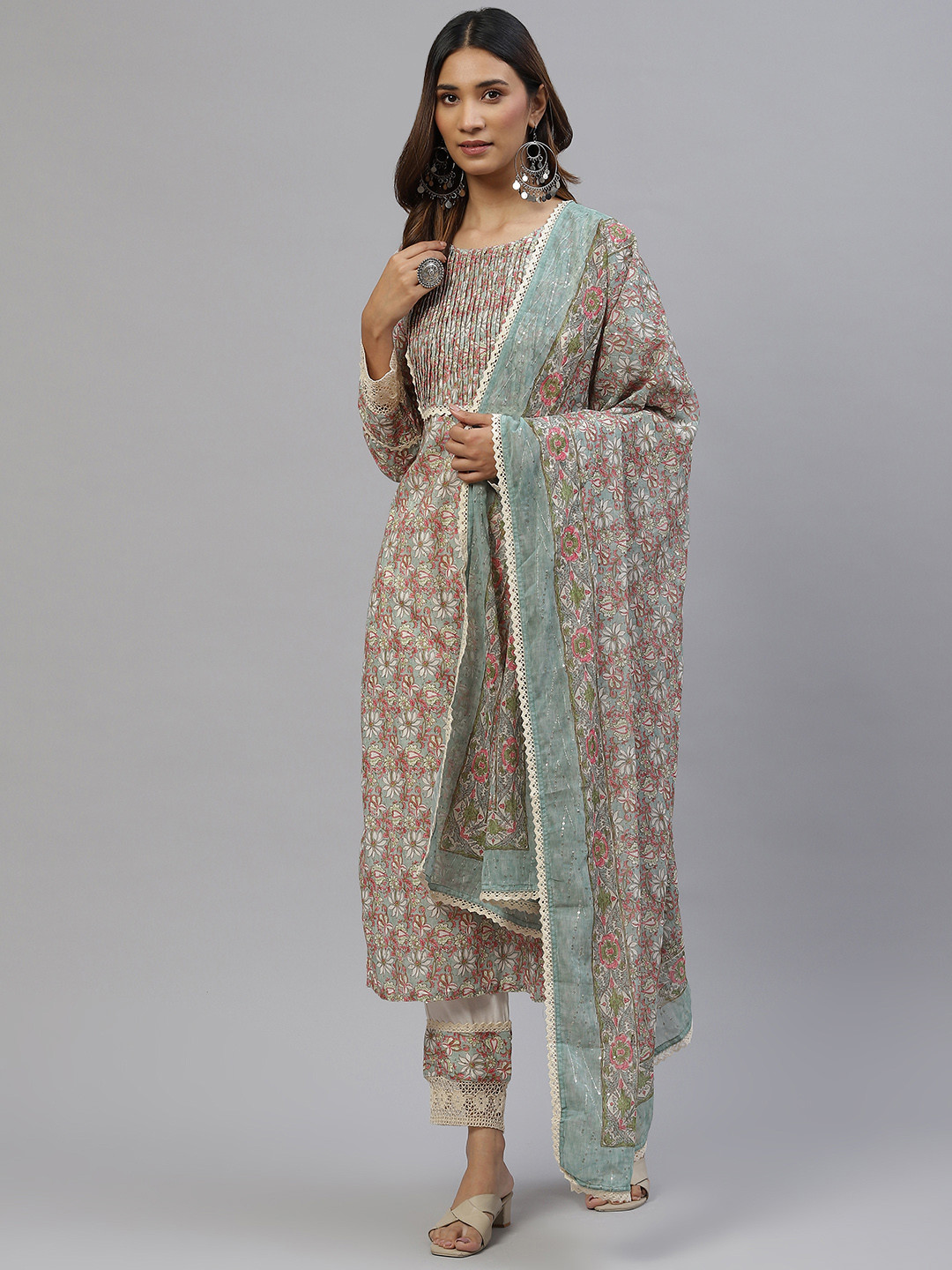 Buy Silai Bunai Women Green Ethnic Motifs Printed Pure Cotton Kurta ...