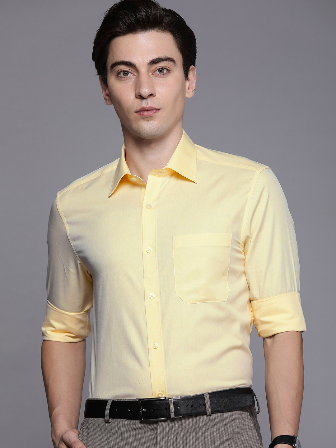 Buy Louis Philippe Men Yellow Classic Fit Pure Cotton Formal Shirt ...
