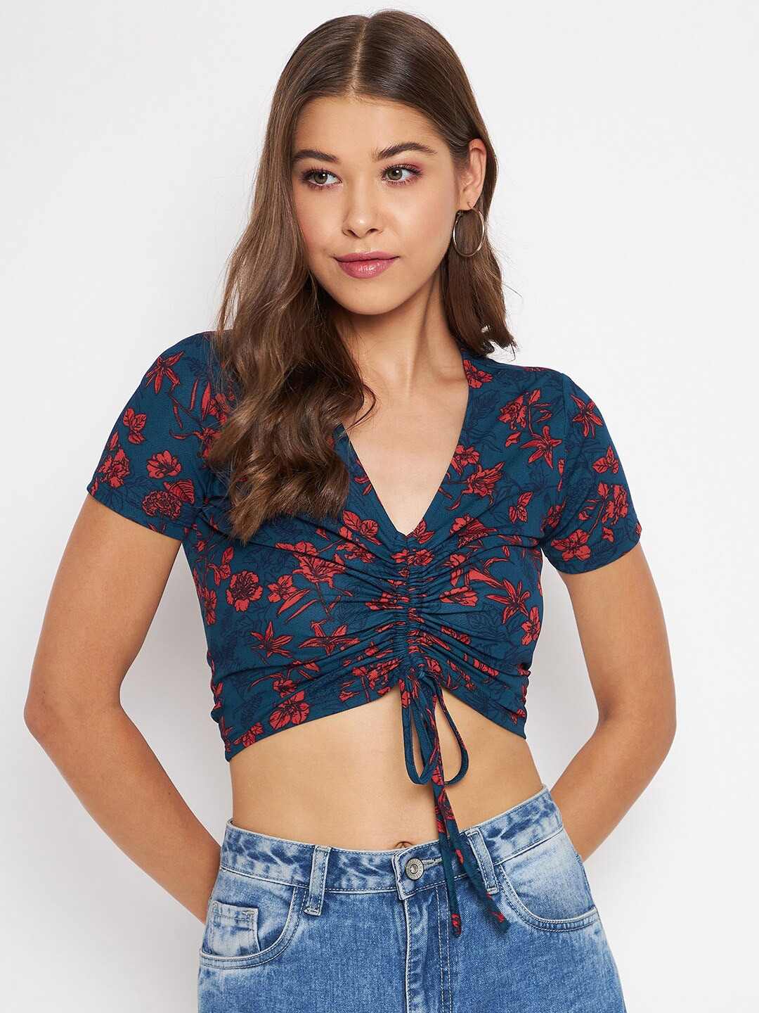 Buy Uptownie Lite Women Stretchable Front Drawstring Ruched Crop Top ...