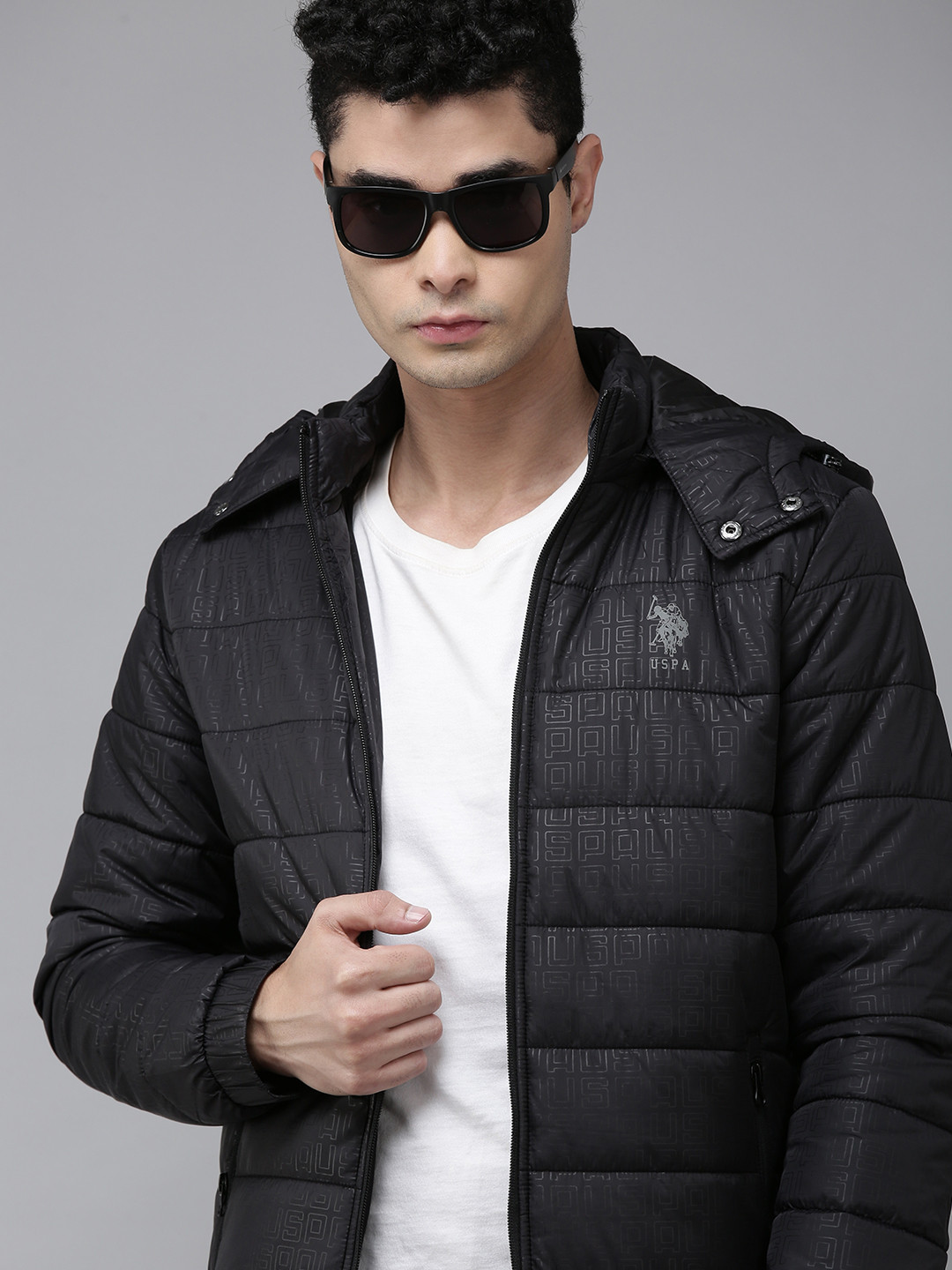 Buy U.S. Polo Assn. Denim Co. Men Black Brand Logo Printed Quilted ...