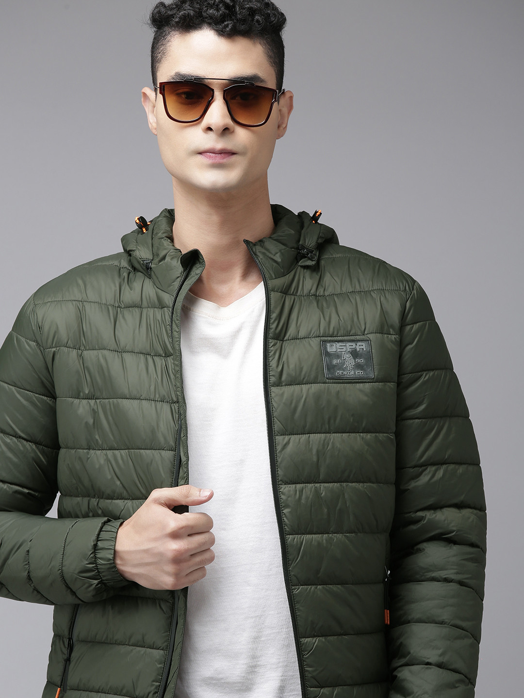 Buy U S Polo Assn Denim Co Men Green Hooded Front Open Puffer Jacket ...