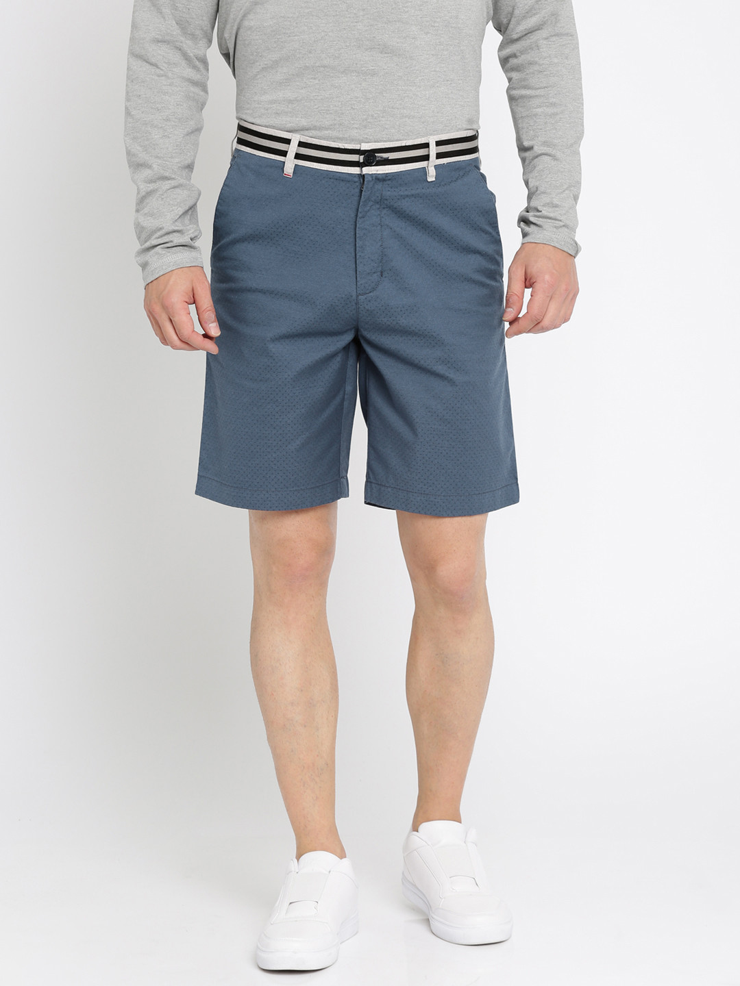 Buy Raymond Men Blue Self Design Regular Fit Chino Shorts - Shorts for ...