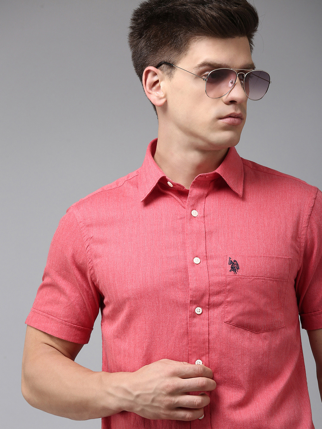 Buy U S Polo Assn Men Solid Tailored Fit Pure Cotton Casual Shirt ...