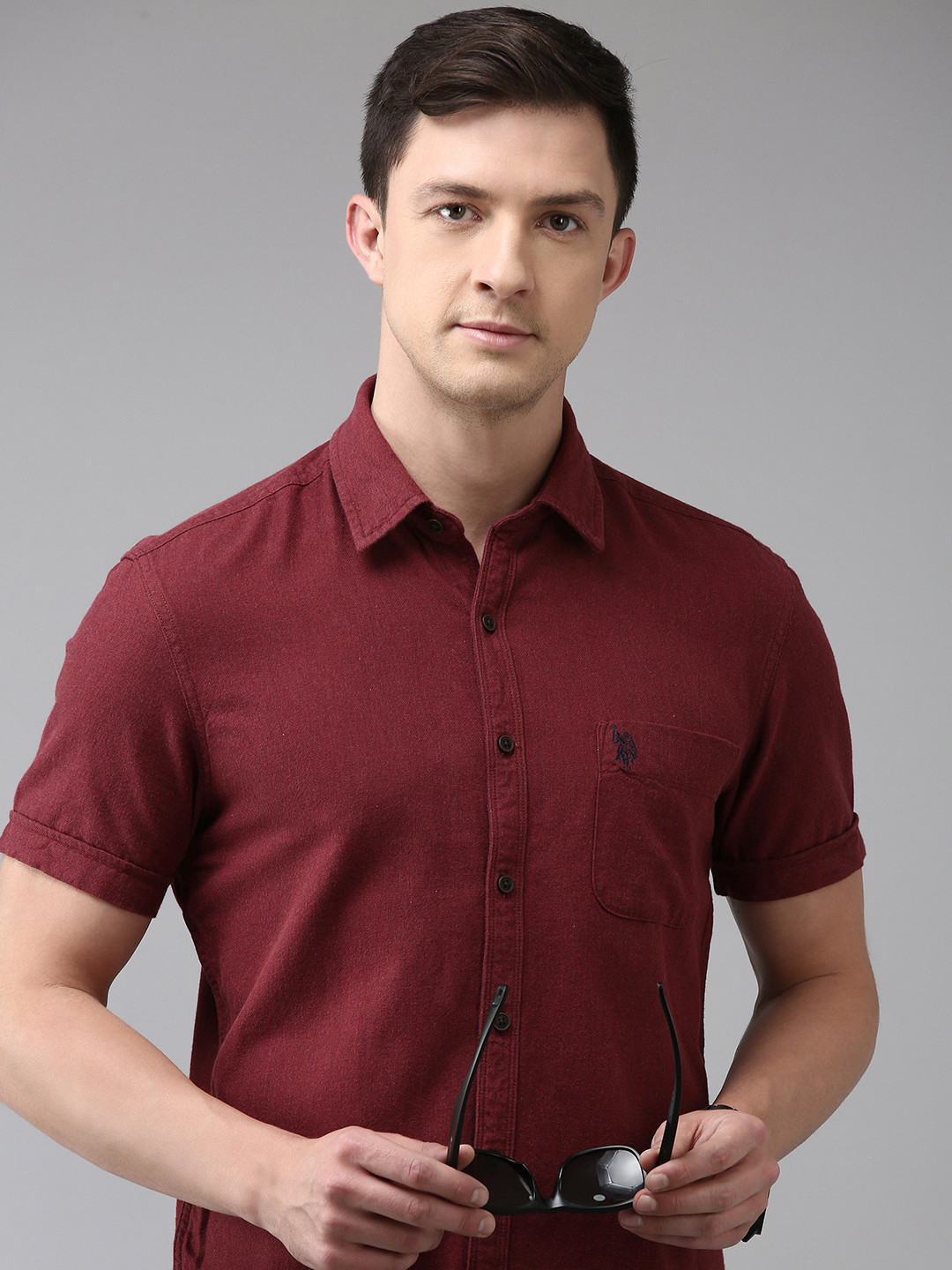 Buy U S Polo Assn Denim Co Men Maroon Slim Fit Pure Cotton Casual Shirt ...