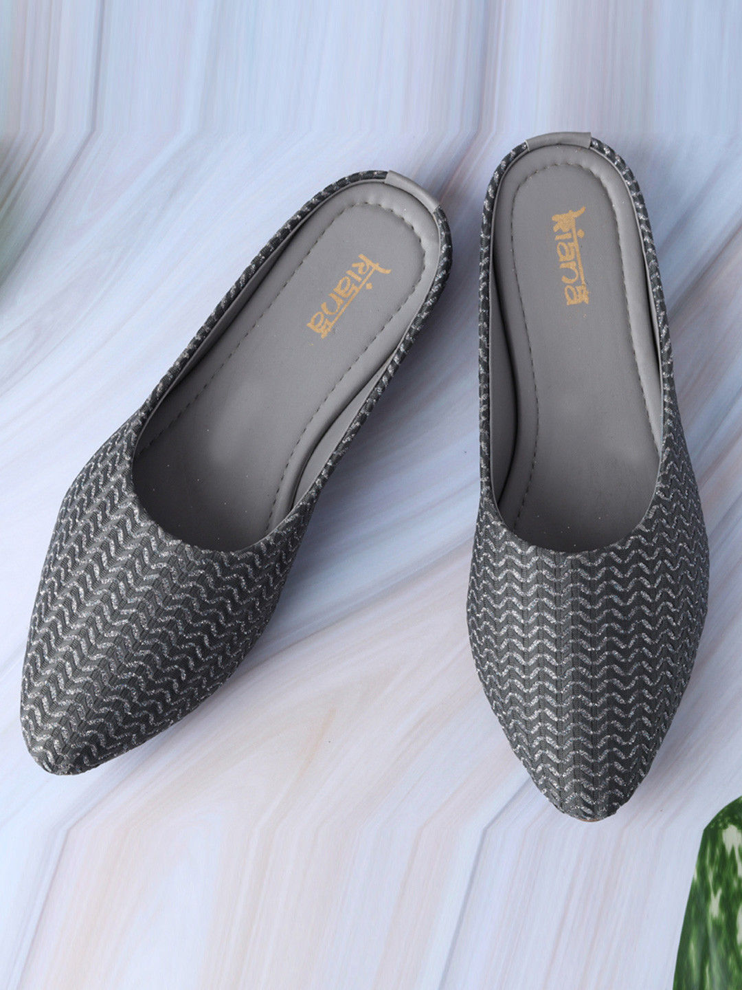 Buy Kiana Women Grey Textured Canvas Ethnic Flats - Flats for Women ...
