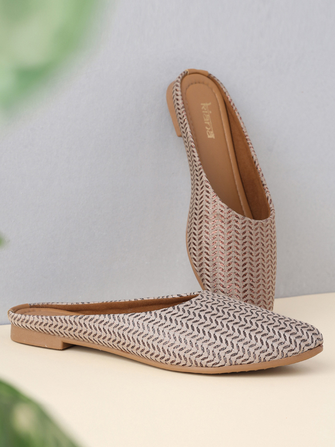 Buy Kiana House Of Fashion Women Beige Textured Canvas Ethnic Flats ...