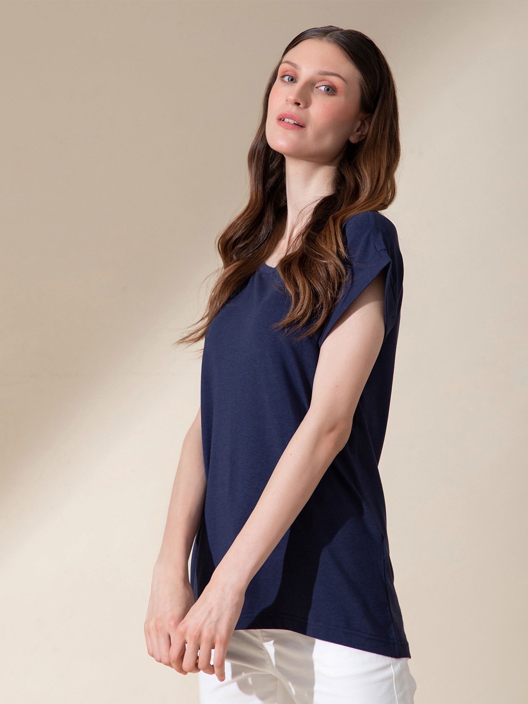 Buy B.Copenhagen Women's Navy Blue Extended Sleeves T Shirt - Tshirts ...