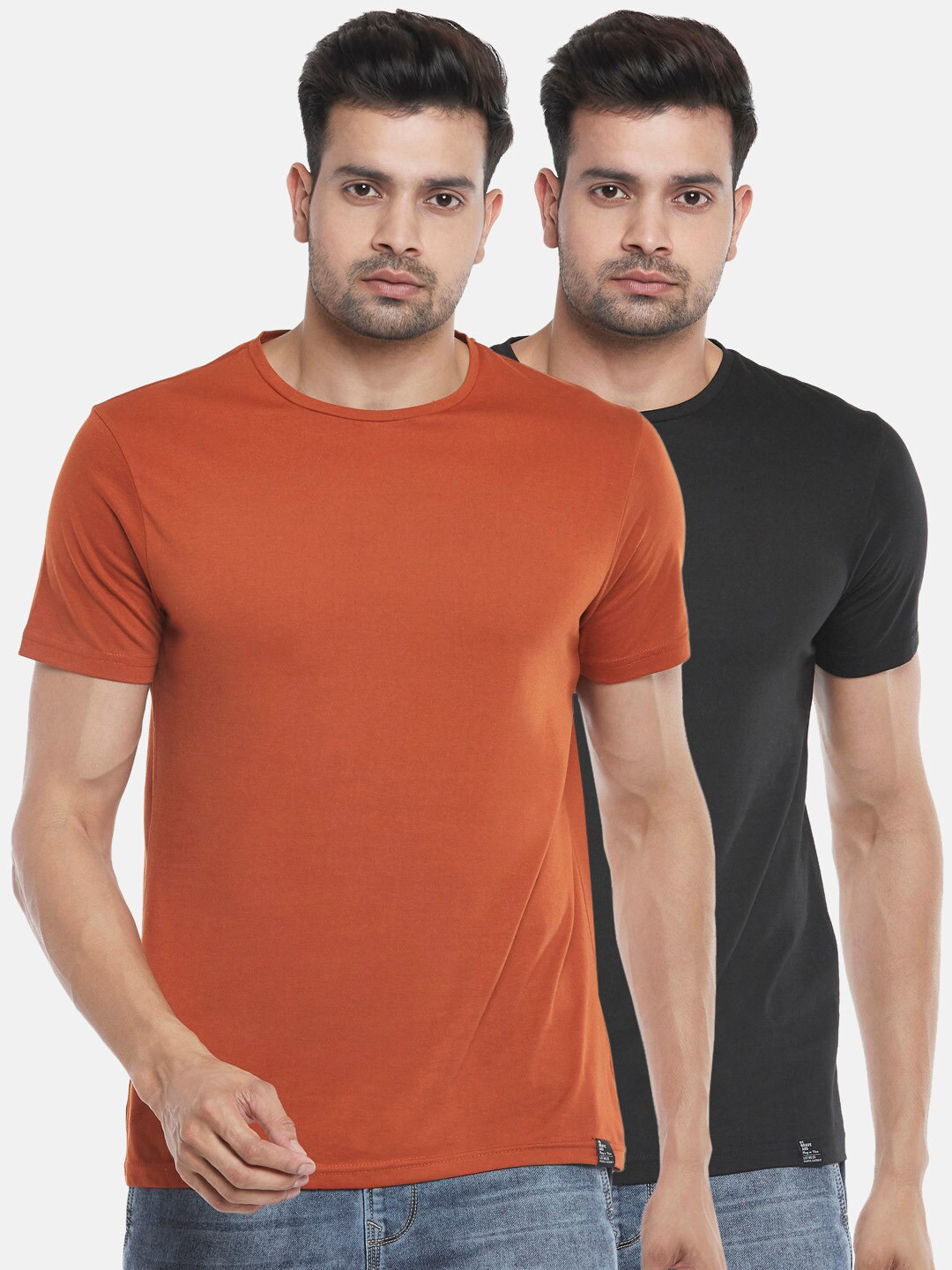 Buy People Men Pack Of 2 Black And Rust Slim Fit T Shirt - Tshirts for ...