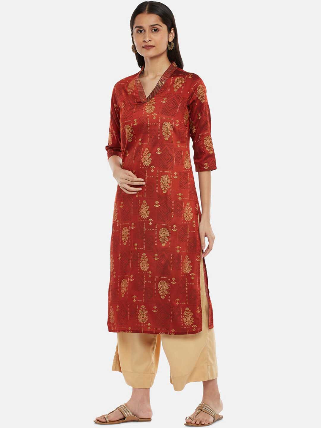 Buy RANGMANCH BY PANTALOONS Women Rust Ethnic Motifs Printed Pathani ...