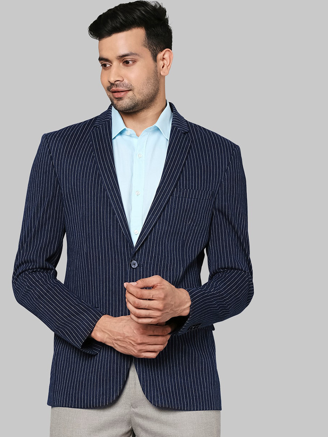 Buy Park Avenue Men Blue Checked Single Breasted Formal Blazers ...