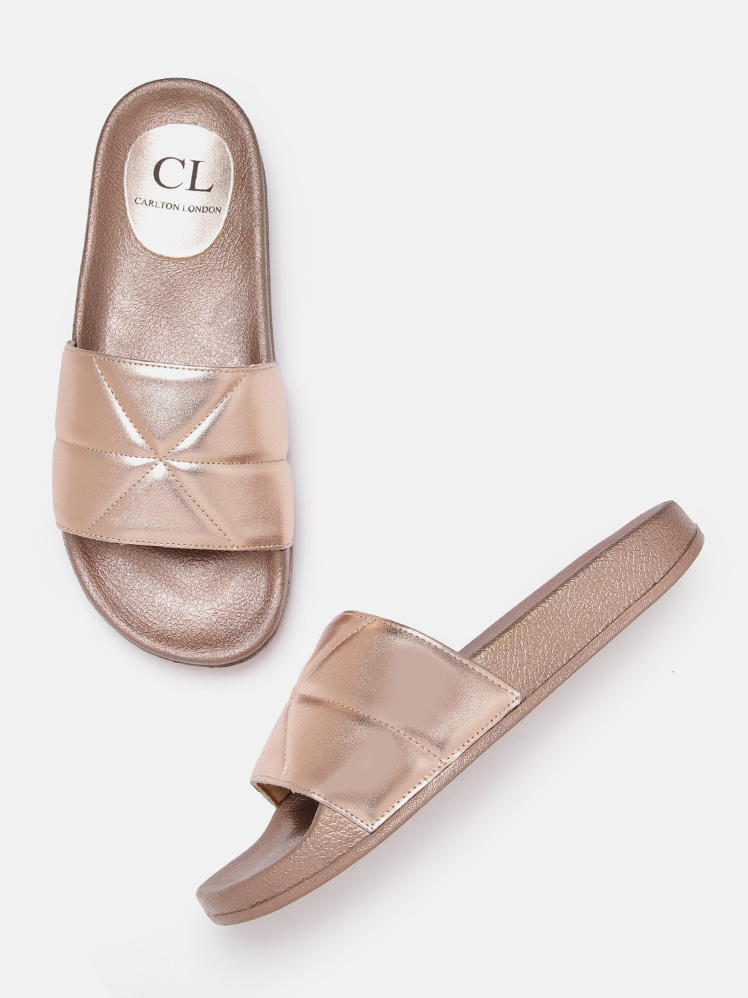Buy Carlton London Women Muted Rose Gold Toned Quilted Open Toe Flats ...