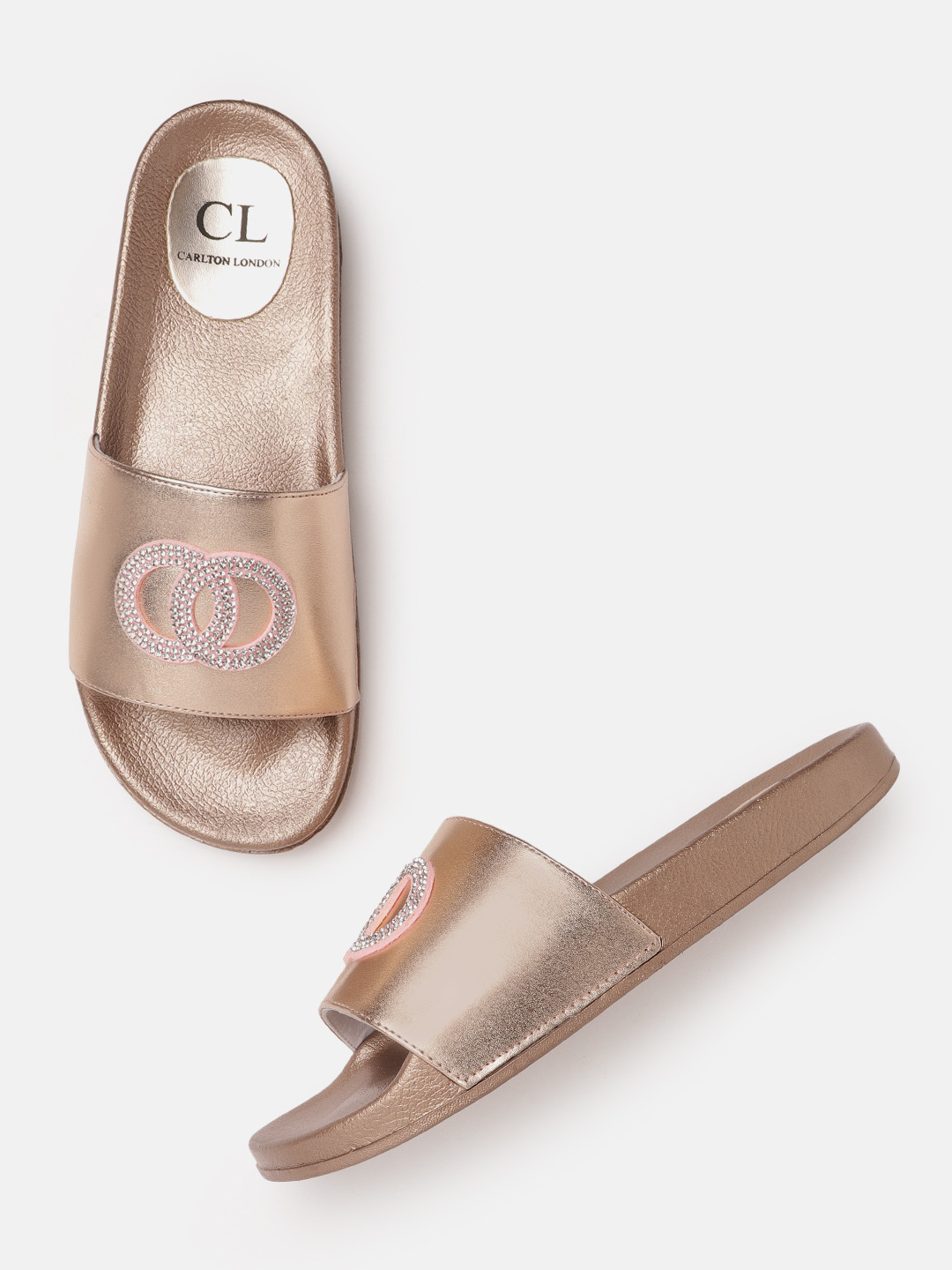 Buy Carlton London Women Rose Gold Toned Embellished Open Toe Flats ...