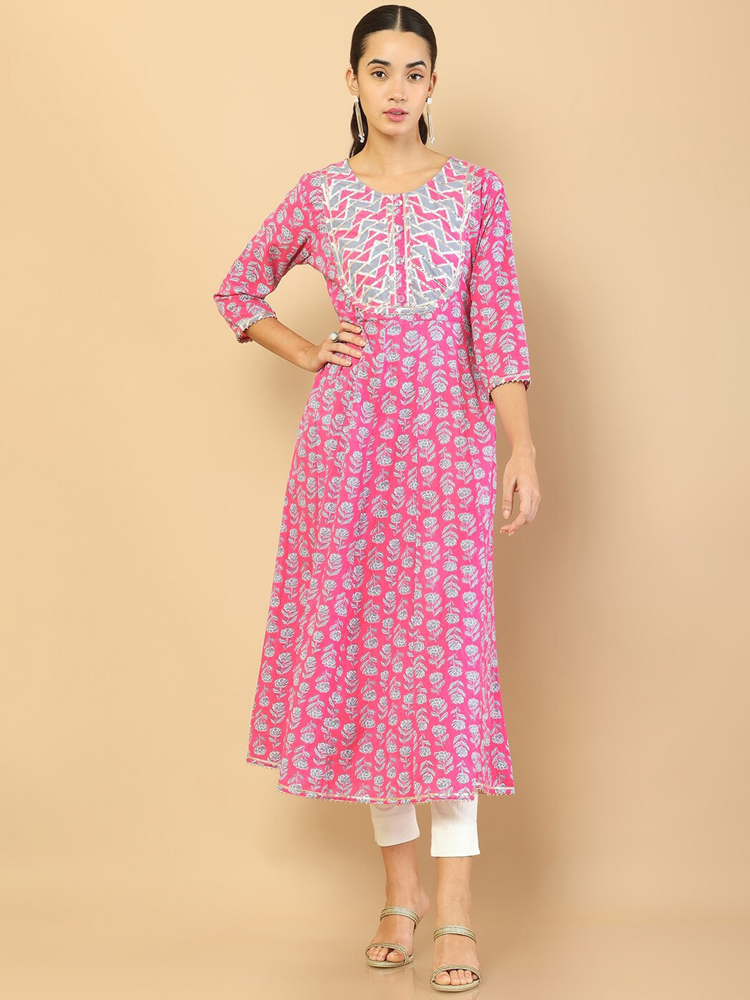 Buy Soch Women Pink Floral Printed Floral Anarkali Kurta - Kurtas for ...