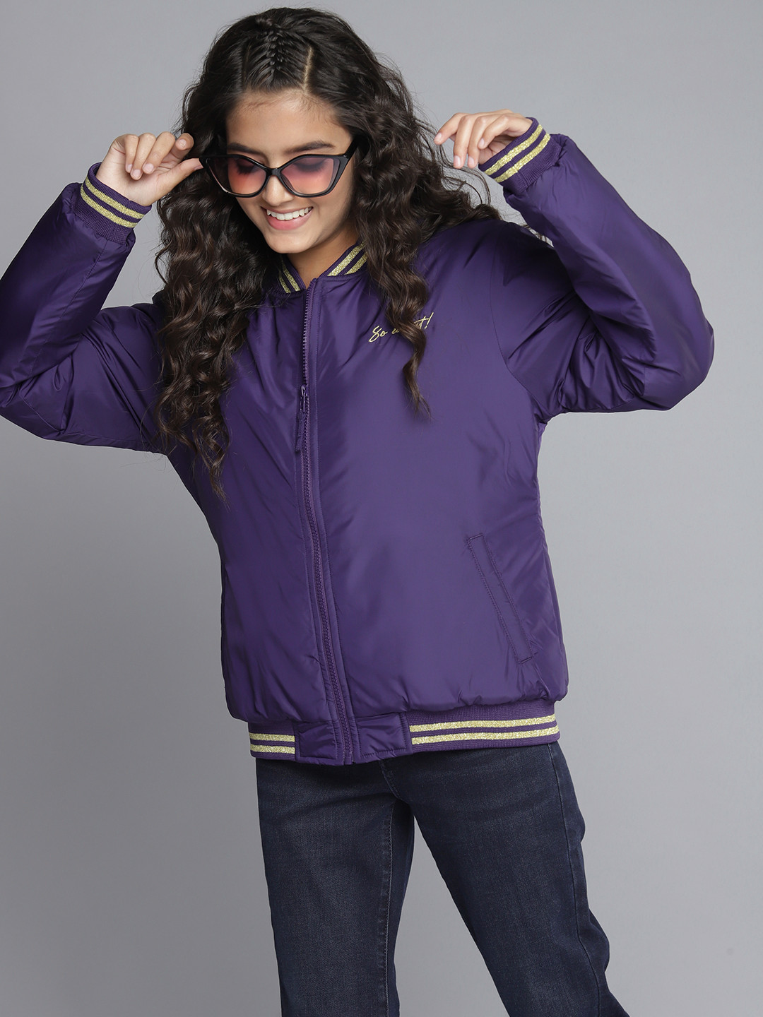 Buy YK Teen Girls Navy Blue Solid Bomber Jacket - Jackets for Girls ...