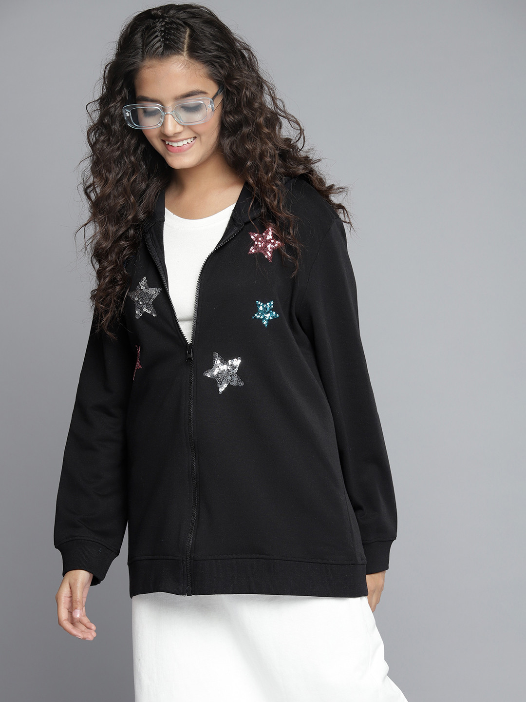 Buy YK Teen Girls Black Sequined Hooded Sweatshirt - Sweatshirts for ...