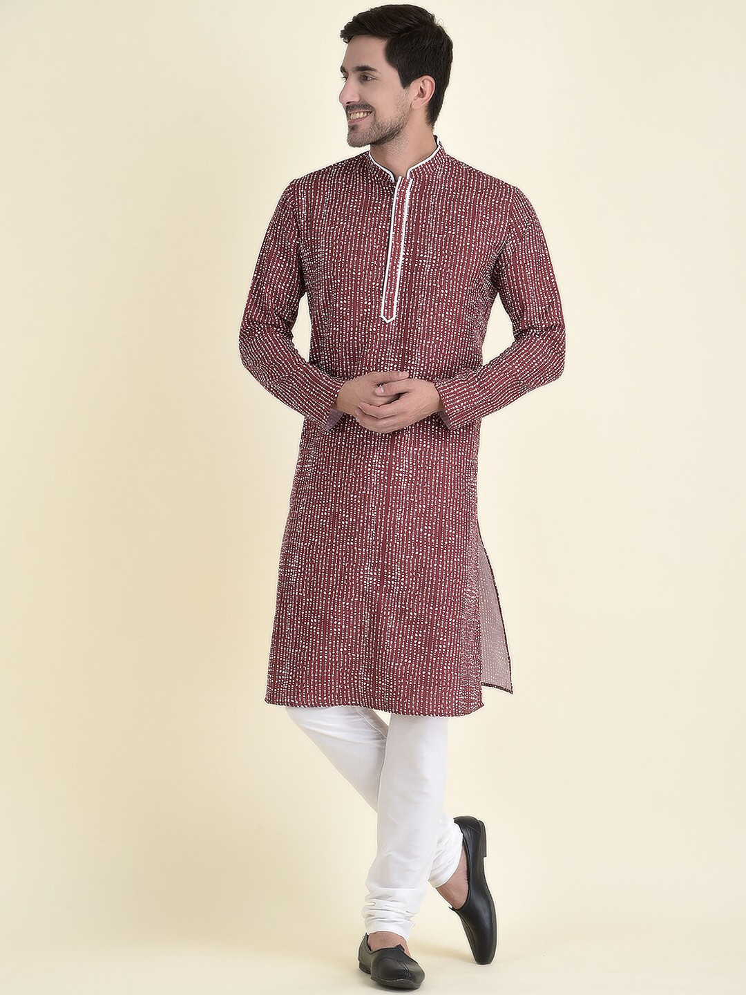 Buy TABARD Men Maroon Printed Pure Cotton Kurta With Pyjama - Kurta ...