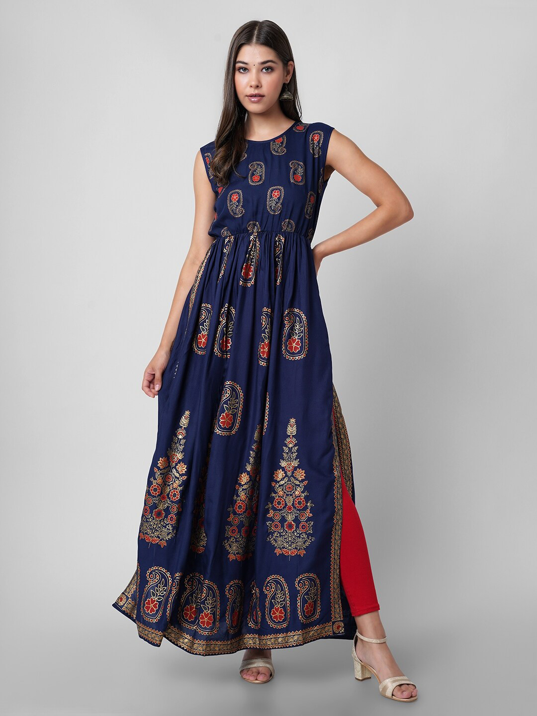 Buy DAEVISH Blue Ethnic Motifs Liva Maxi Dress - Dresses for Women ...