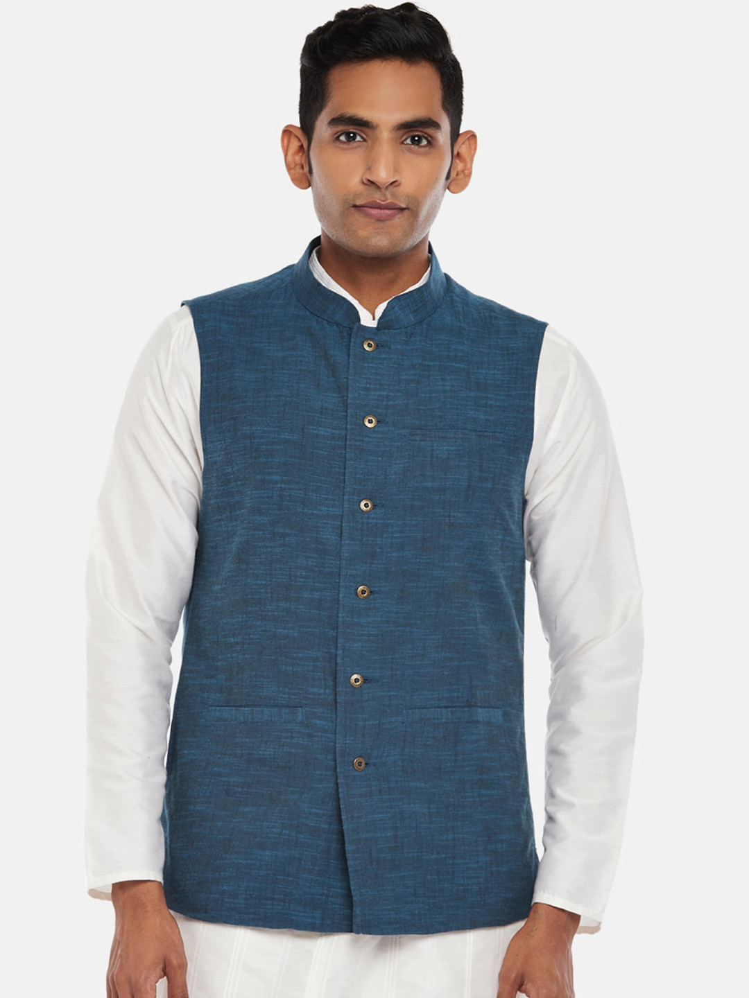Buy Indus Route By Pantaloons Men Navy Blue Solid Woven Waistcoat ...