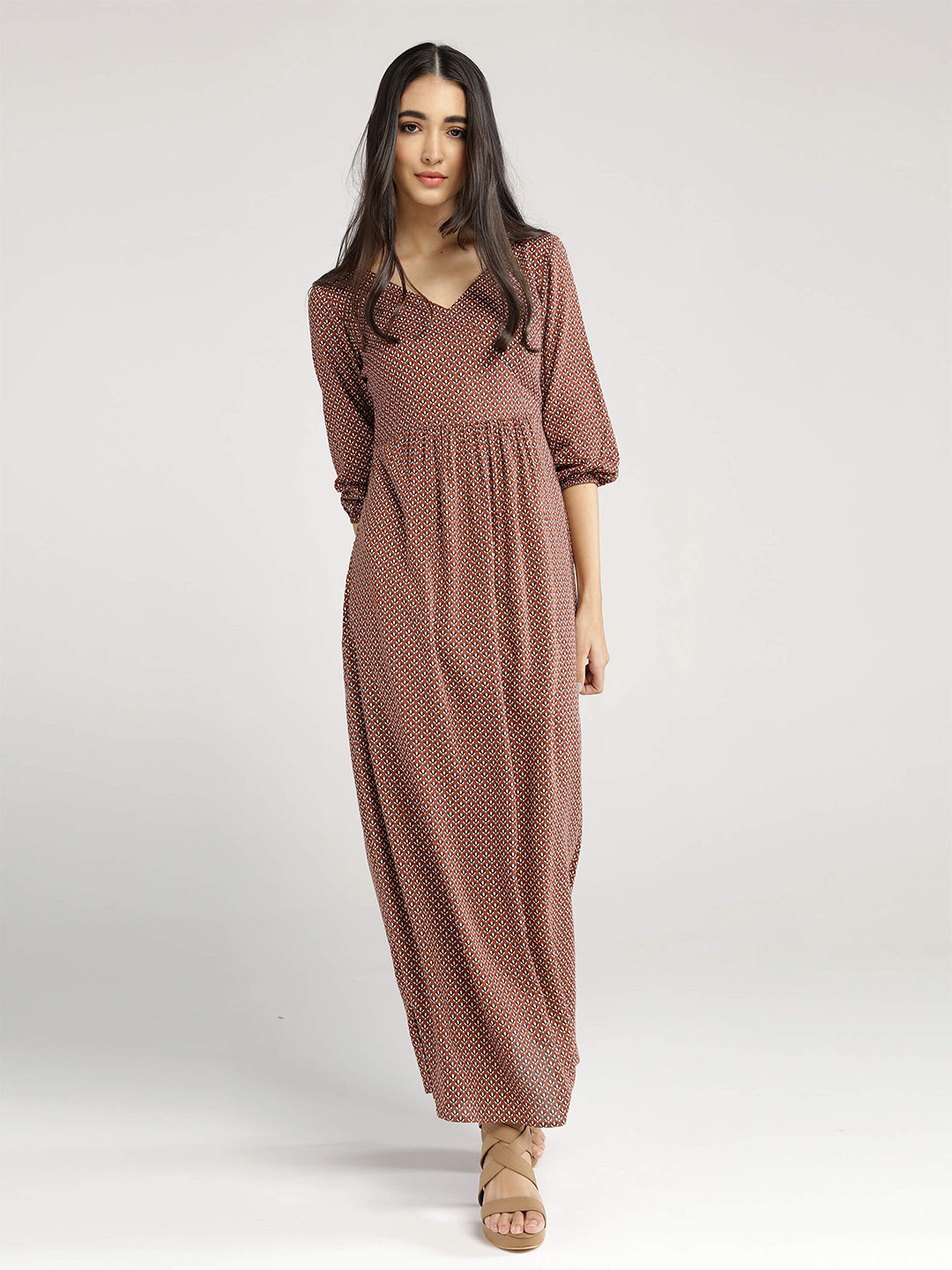 Buy IDK Women Brown Printed Maxi Dress - Dresses for Women 19177400 ...
