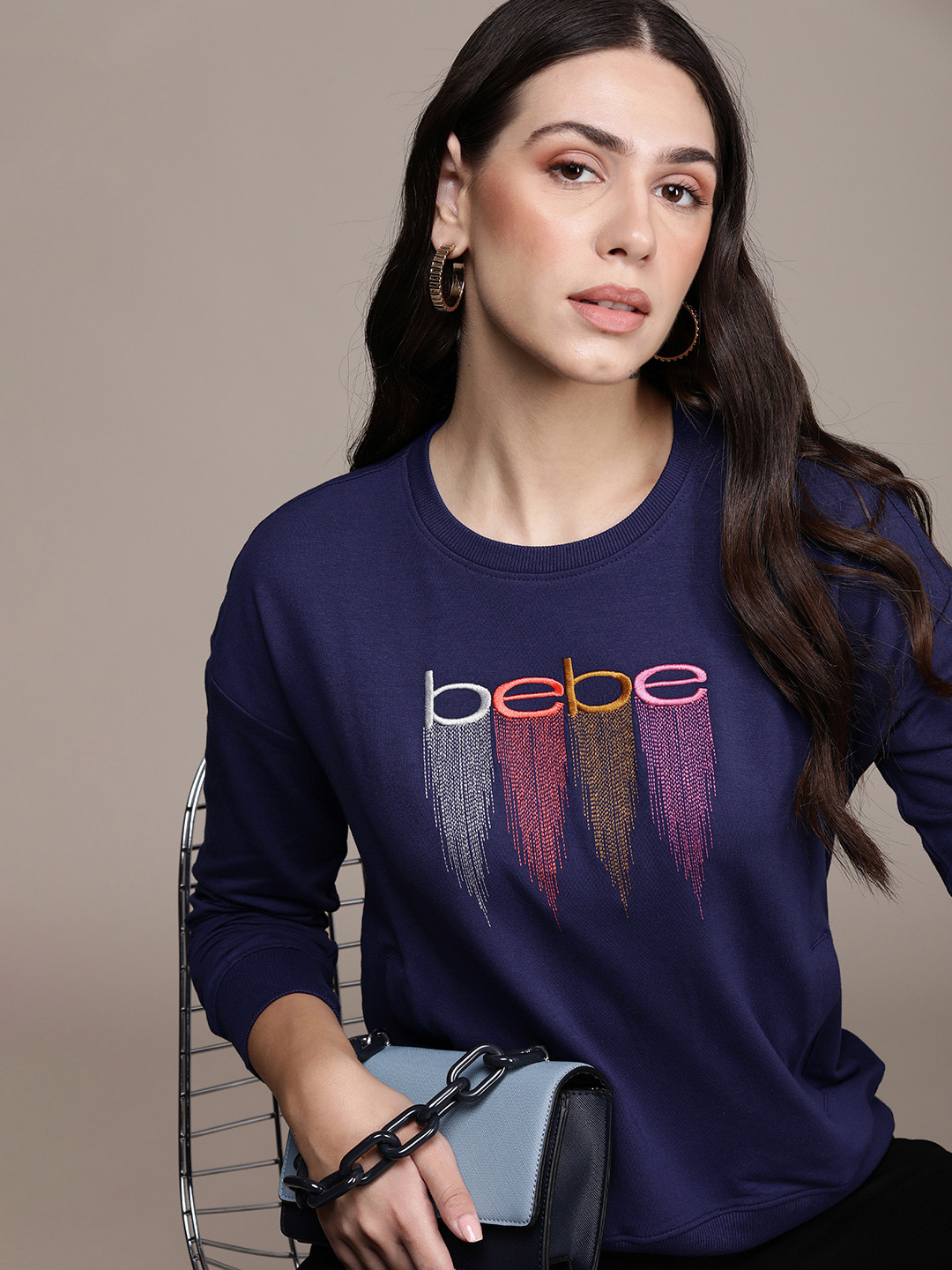 Buy Bebe Women Blue Brand Logo Sweatshirt - Sweatshirts for Women ...