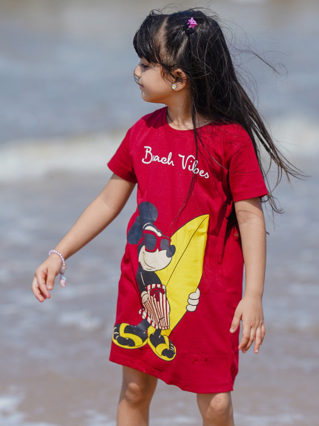 Buy Nap Chief Girls Maroon Mickey Mouse Printed Pure Cotton T Shirt Dress - Dresses for Girls ...