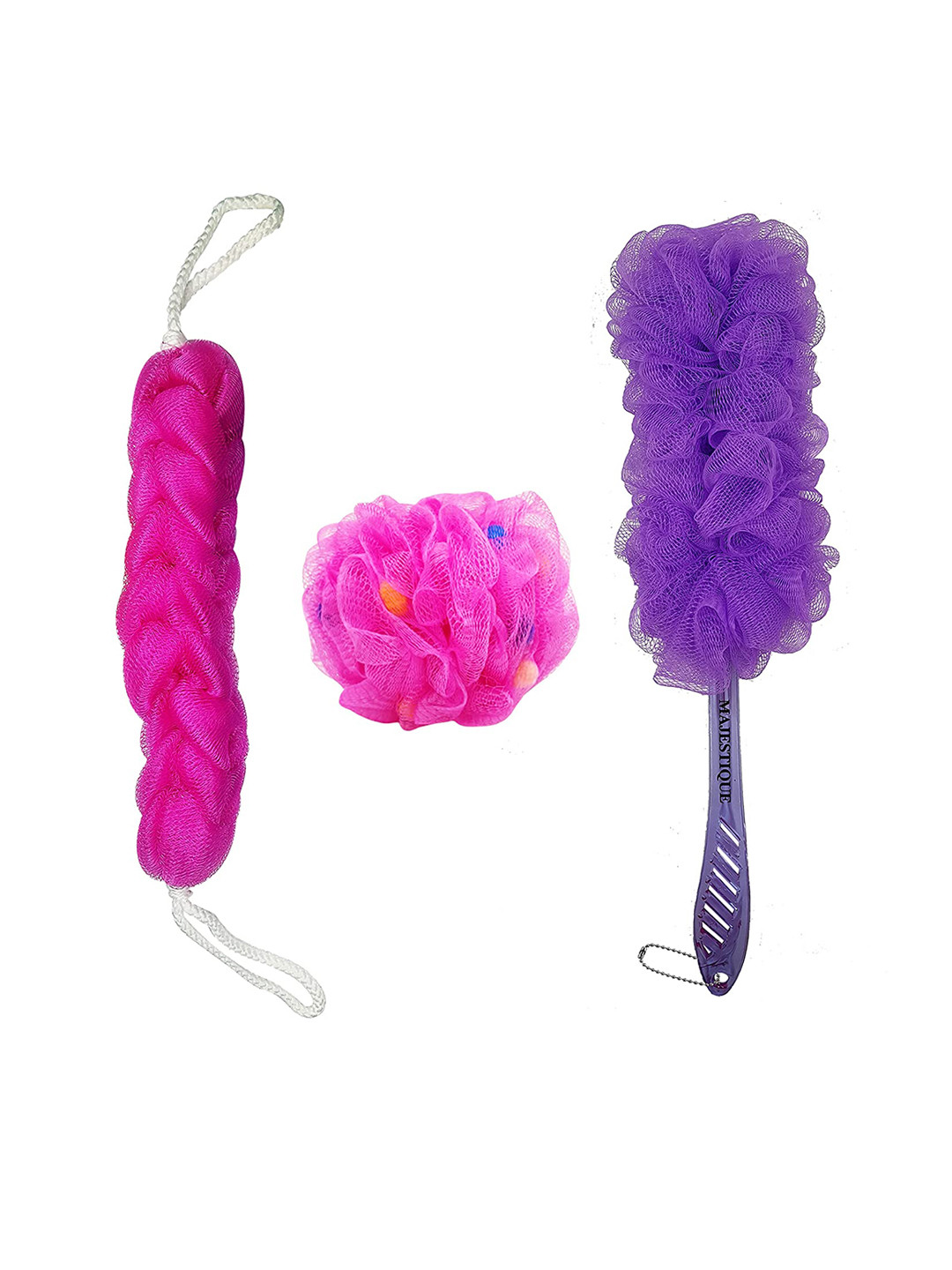 Buy MAJESTIQUE Set Of Mesh Bath Belt, Long Handle Bath Loofah & Mesh ...