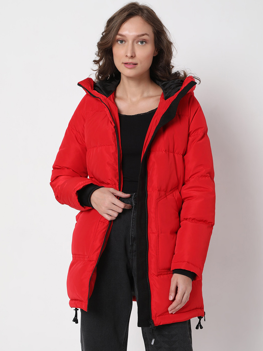 Buy Vero Moda Women's Red Colourblocked Longline Padded Jacket ...