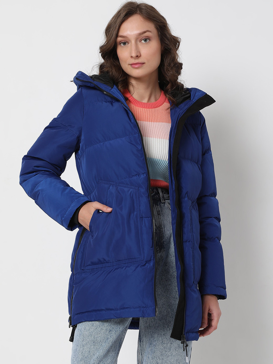 Buy Vero Moda Women Blue Longline Padded Jacket - Jackets for Women ...