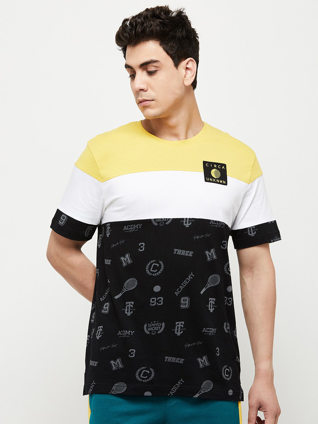 Buy Max Men Yellow & Black Printed Applique T Shirt - Tshirts for Men ...