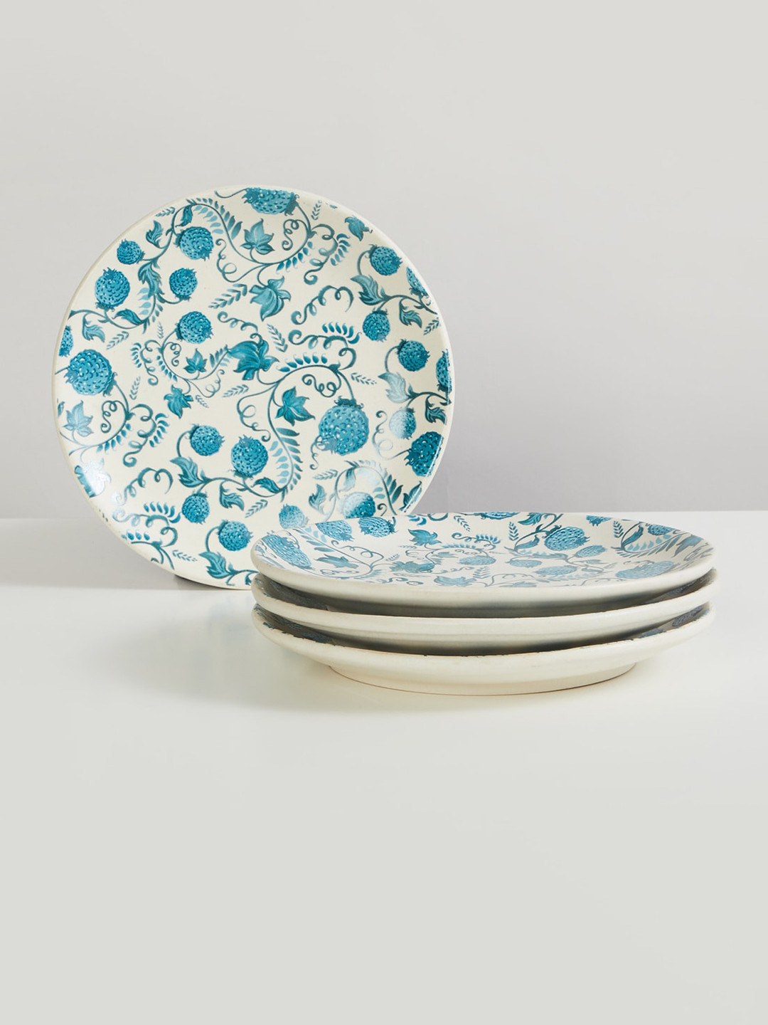Buy Home Centre Set Of 4 Blue & White Printed Stoneware Dinner Plate ...