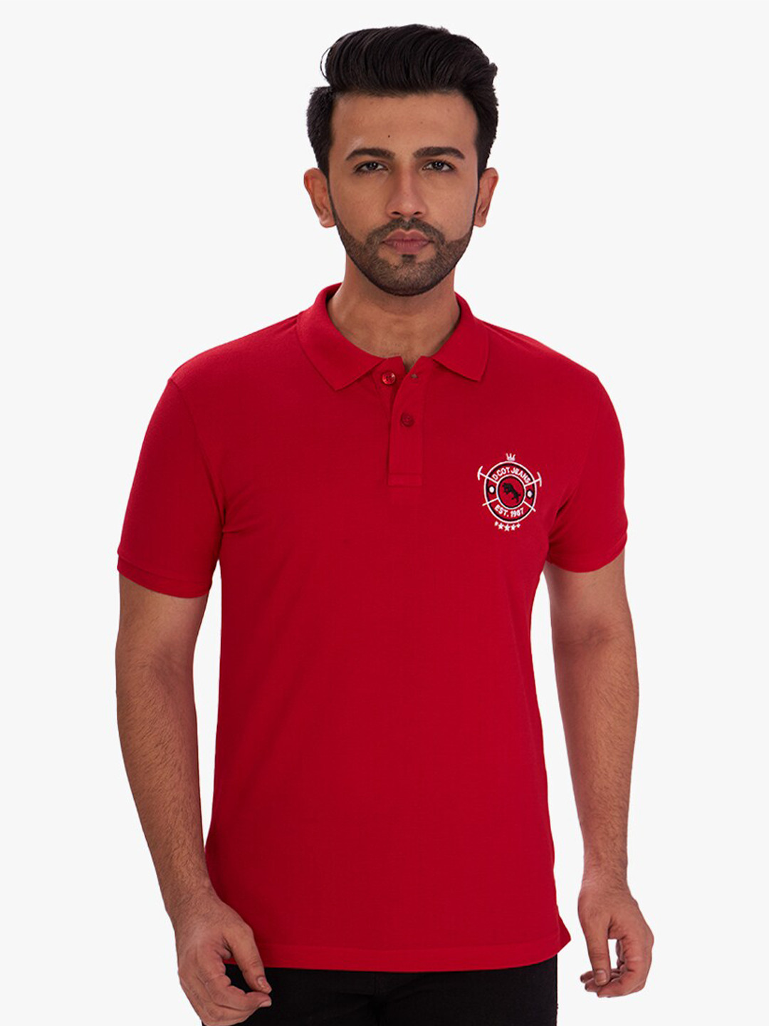 Buy DCot By Donear Men Red Mandarin Collar T Shirt - Tshirts for Men ...
