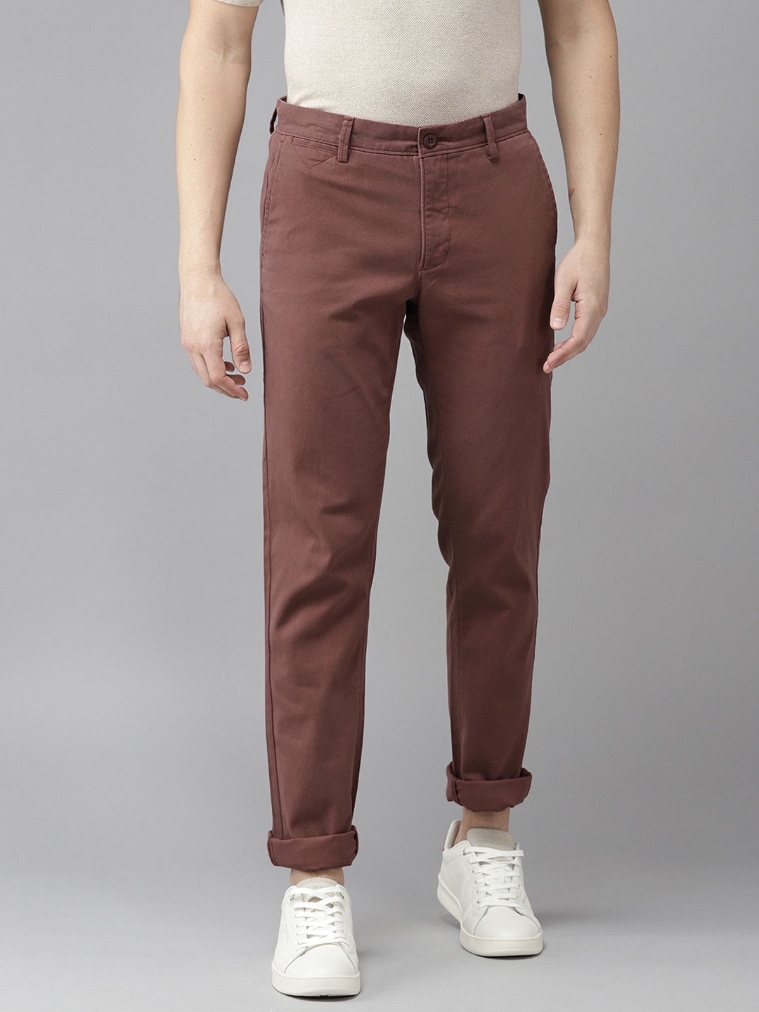 Buy U S Polo Assn Men Rust Brown Slim Fit Trousers - Trousers for Men ...