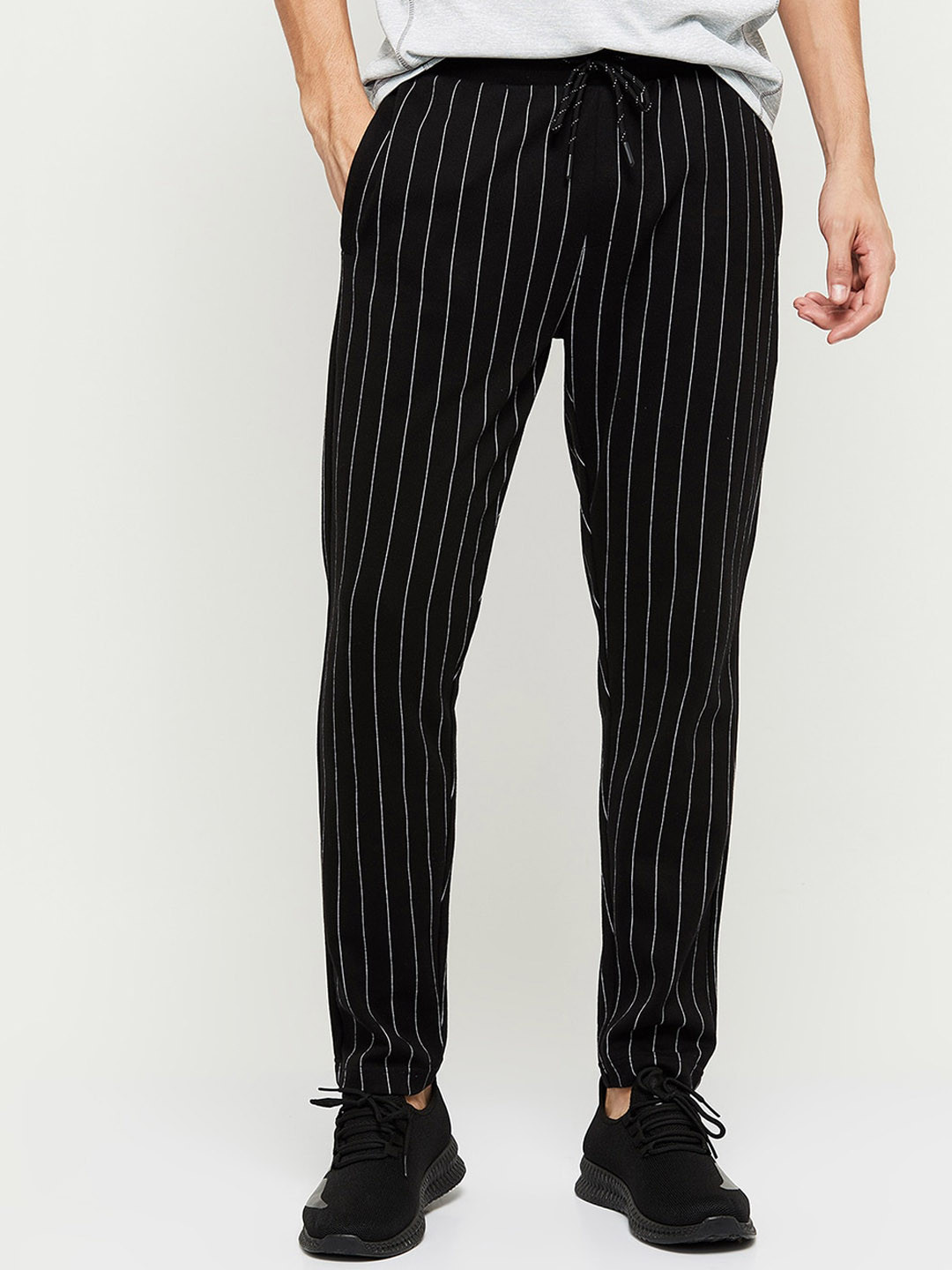 Buy Max Men Black & White Striped Track Pants - Track Pants for Men ...