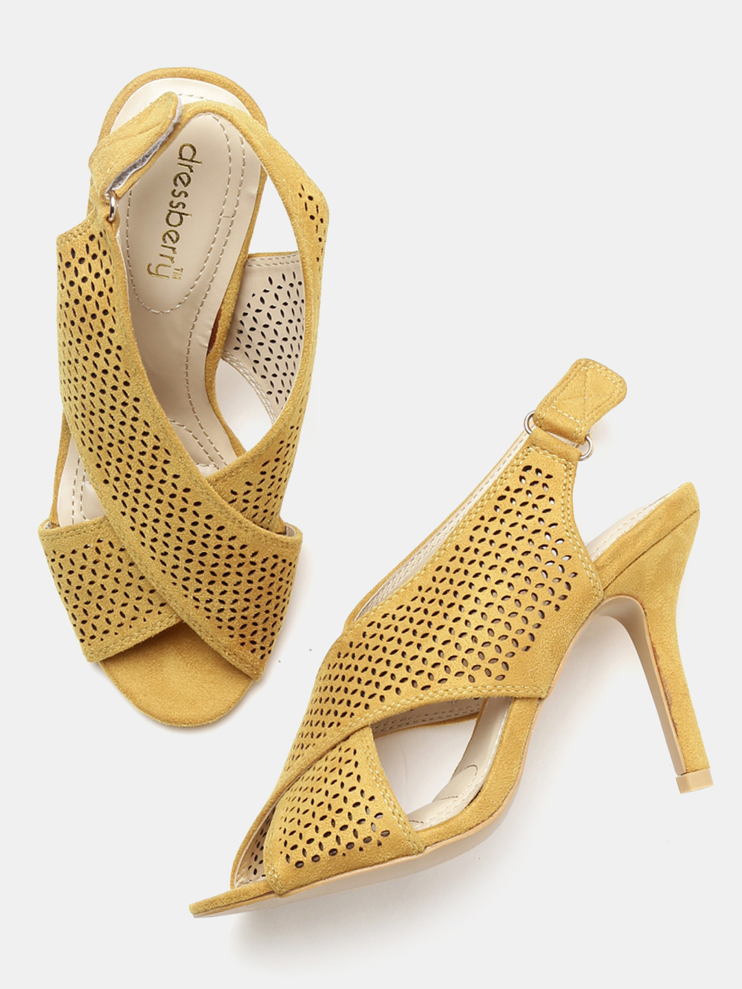 Buy DressBerry Women Mustard Yellow Laser Cut Peep Toes - Heels for ...