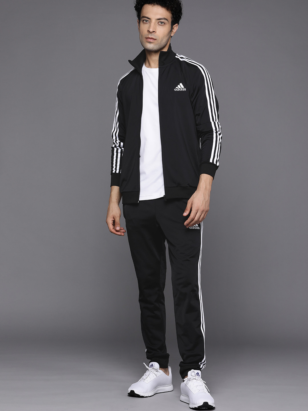 Buy ADIDAS Men Black & White Striped Prime Green Technology Tracksuit ...
