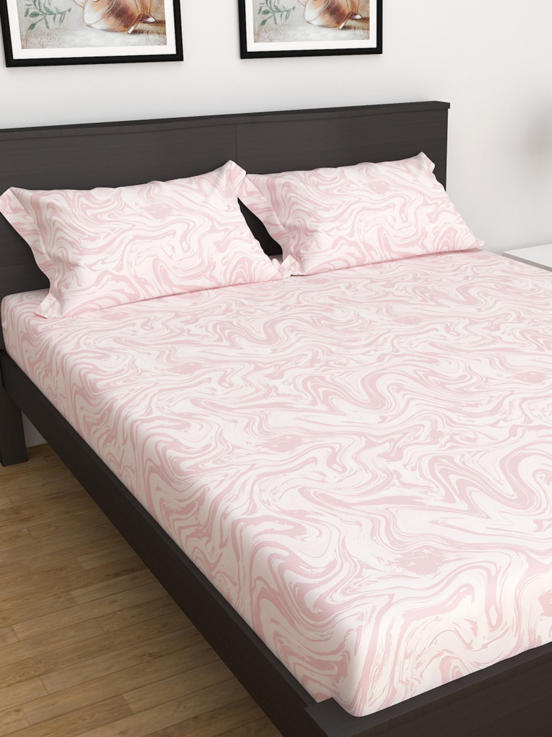 Buy Home Centre Imprints Pink Printed Cotton Super King Bedsheet Set ...