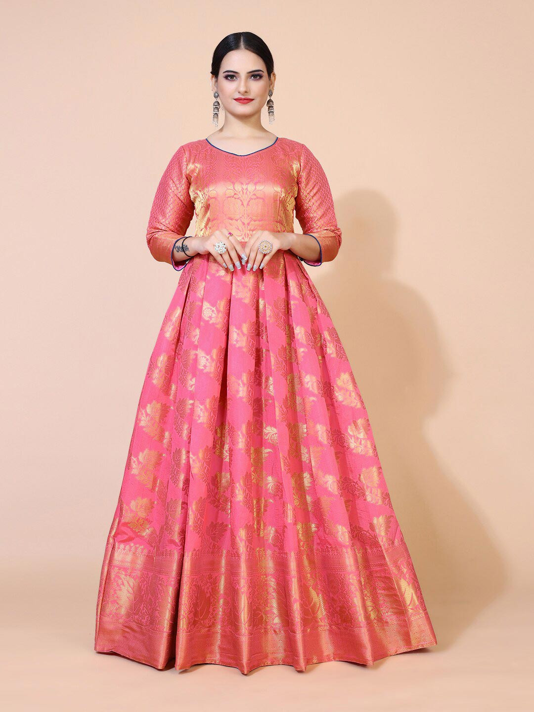 Buy PRENEA Pink Floral Jacquard Maxi Dress - Ethnic Dresses for Women ...