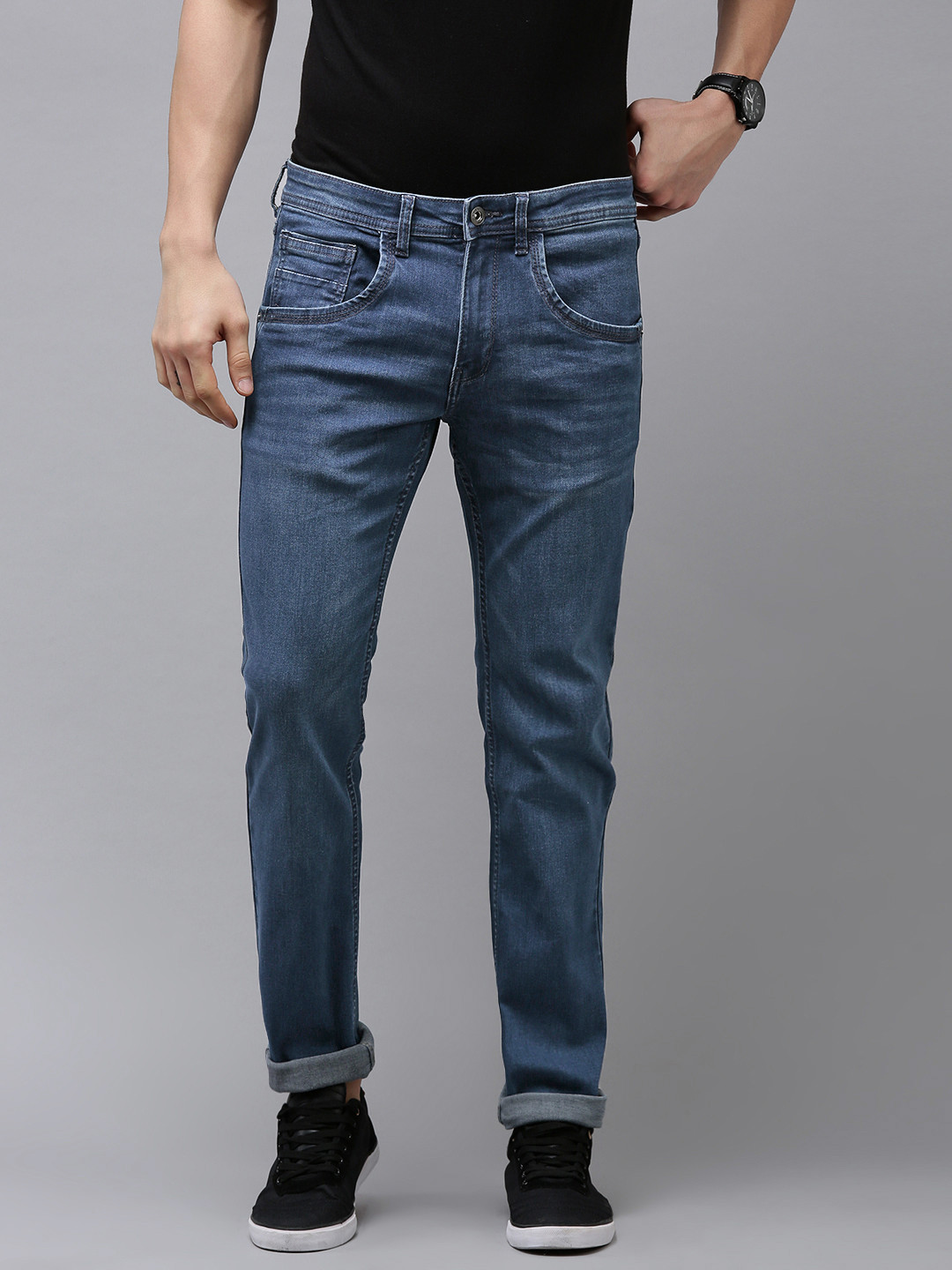 Buy VAN HEUSEN DENIM LABS Men Navy Blue Slim Fit Stretchable Jeans ...