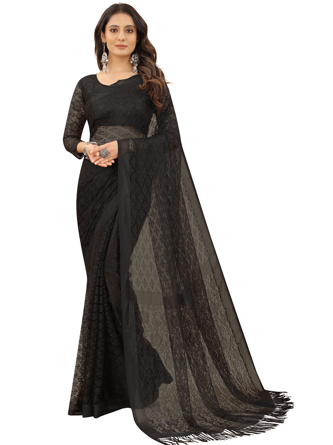 Buy Dhyey Fashion Black Floral Brasso Saree - Sarees for Women 19191784 ...