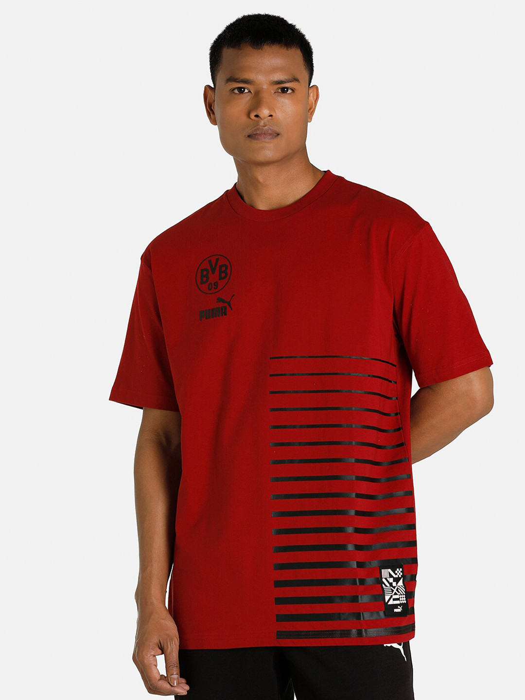 Buy Puma Men Red BVB FtblCulture Striped Football T Shirt - Tshirts for ...