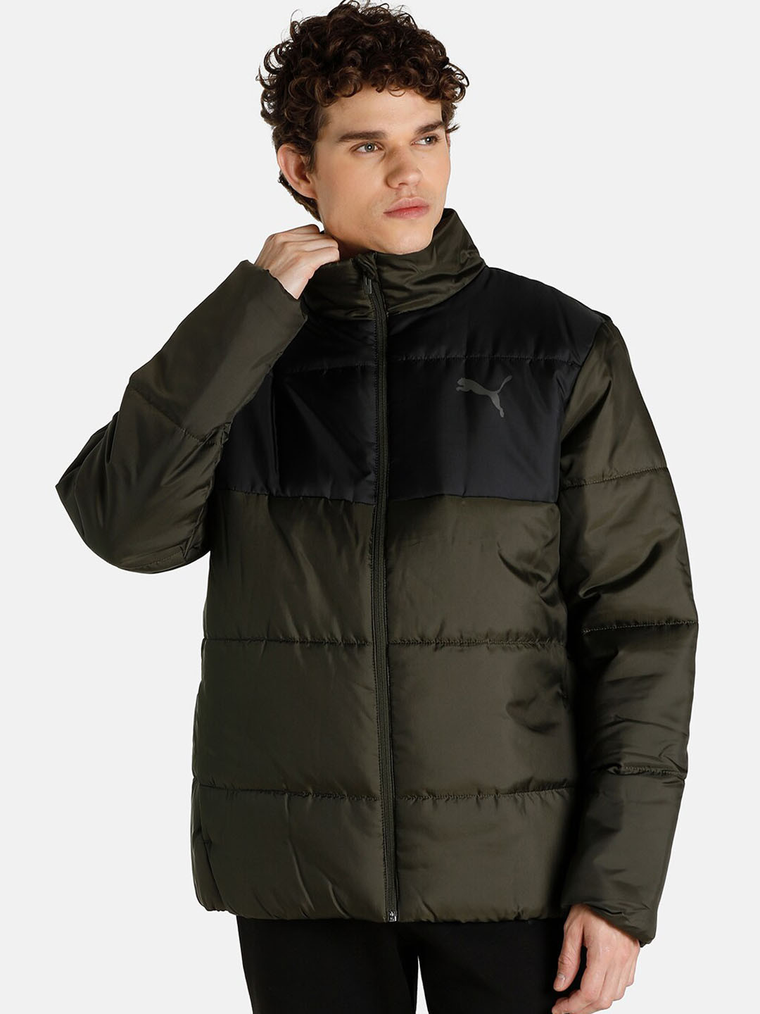 Buy Puma Men Olive Green & Black Essential Colourblocked Longline ...