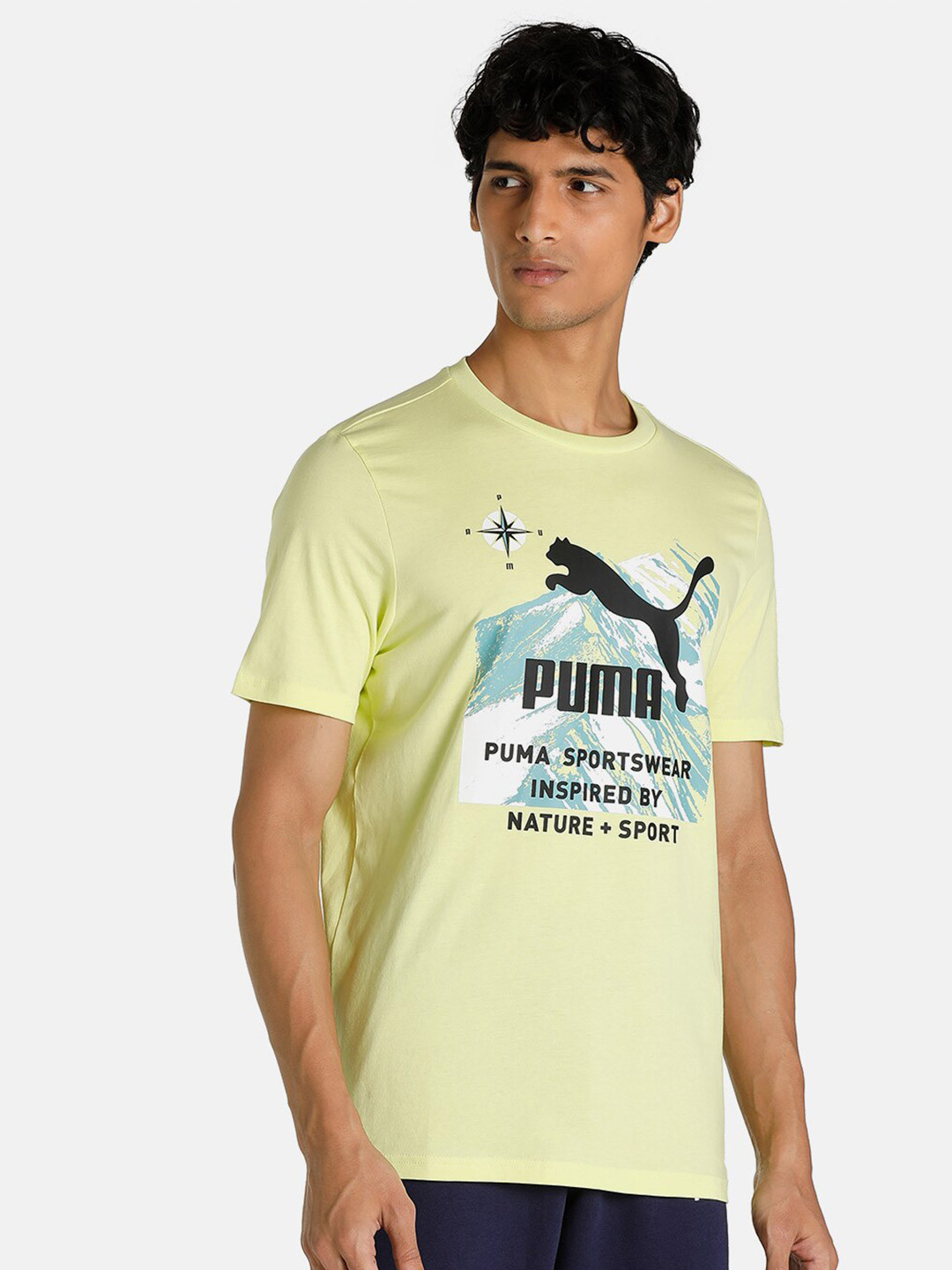 Buy Puma Men Yellow Brand Logo Printed Pure Cotton Regular Fit T Shirt ...